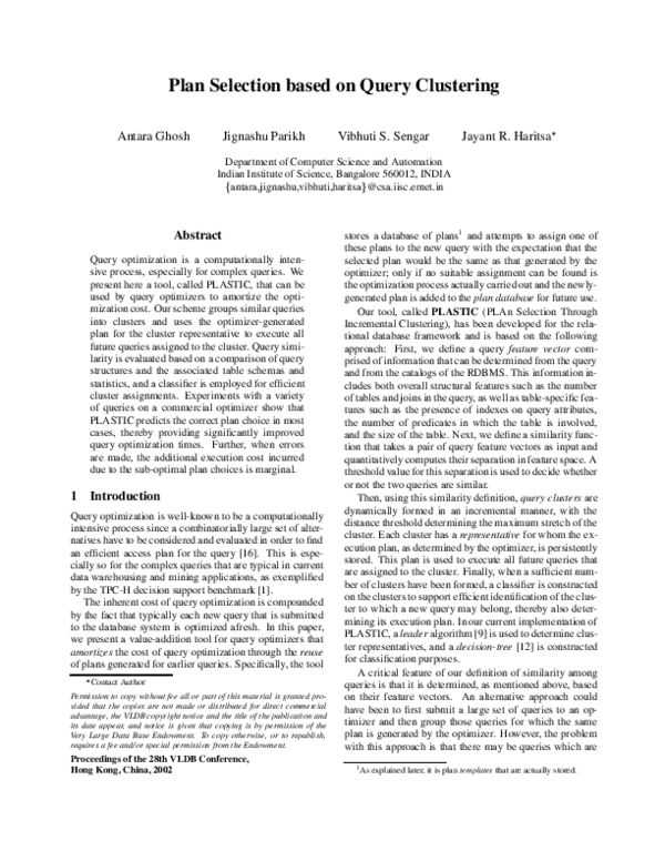 (PDF) Plan Selection based on Query Clustering | Jignashu Parikh - Academia.edu