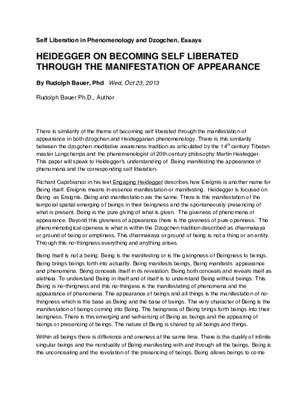 (PDF) Heidegger: On Becoming Self Liberated Through the Manifestation of Appearance