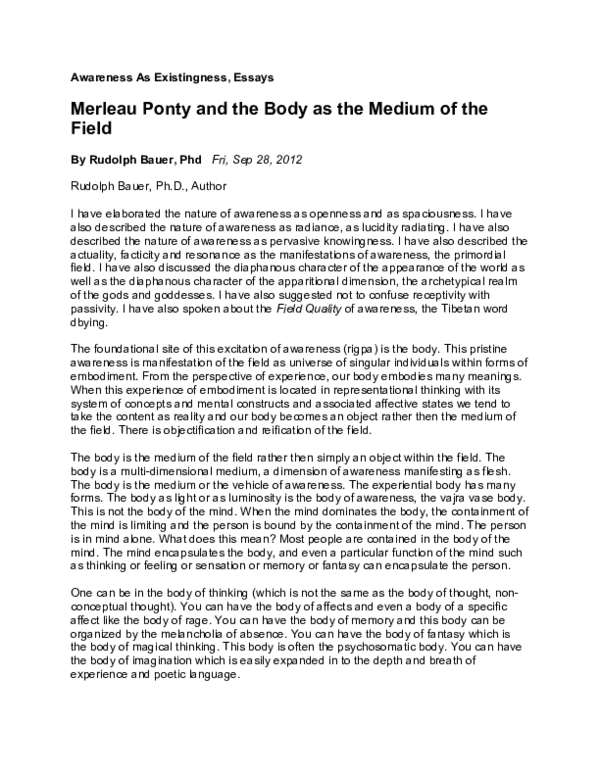 (DOC) Merleau Ponty and the Body as the Medium of the Field