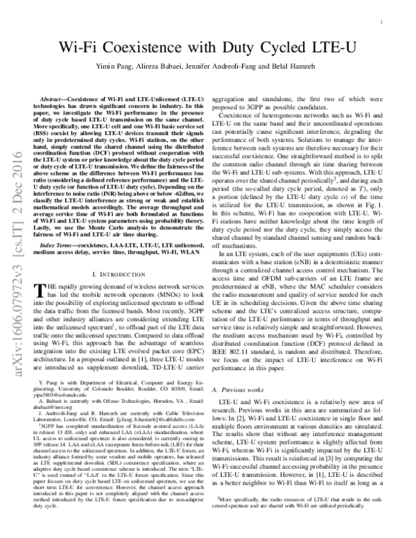 (PDF) Wi-Fi Coexistence with Duty Cycled LTE-U