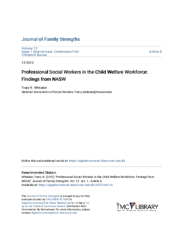 (PDF) Professional Social Workers in the Child Welfare Workforce ...