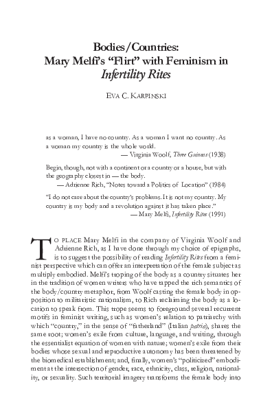 (PDF) Bodies/Countries: Mary Melfi’s “Flirt” with Feminism in ...