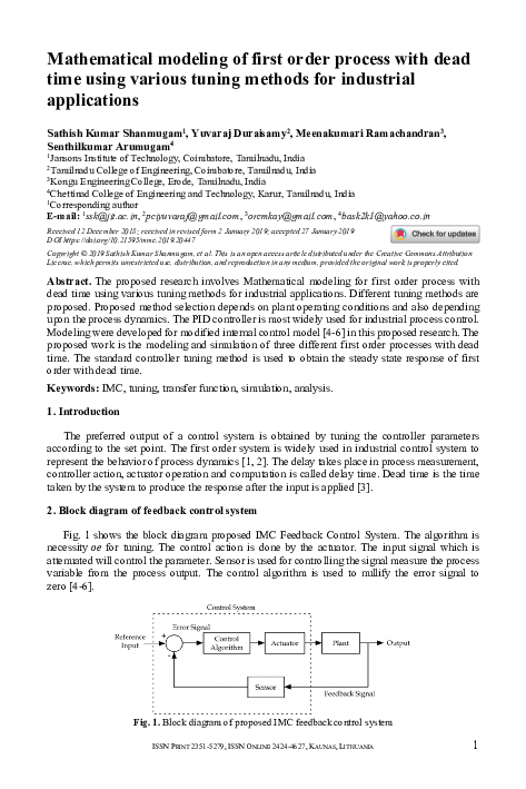 (PDF) Mathematical modeling of first order process with dead time using ...