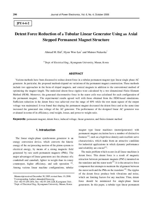 (PDF) Detent Force Reduction of Tubular Linear Generator Using an Axial ...