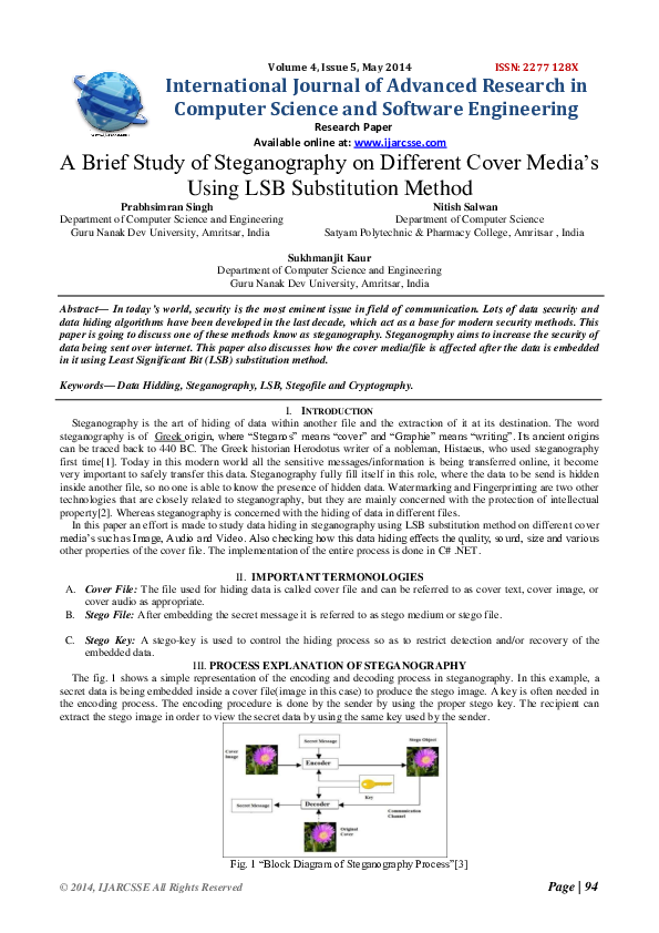 (PDF) A Brief Study of Steganography on Different Cover Media's Using ...