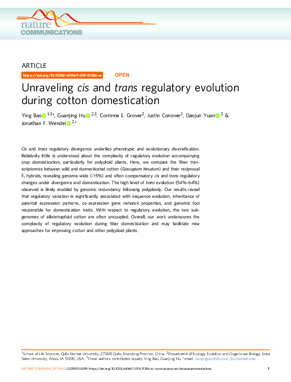 Pdf Unraveling Cis And Trans Regulatory Evolution During Cotton
