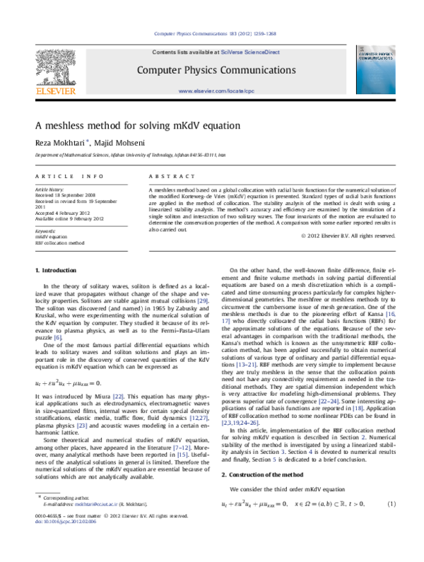 (PDF) A meshless method for solving mKdV equation