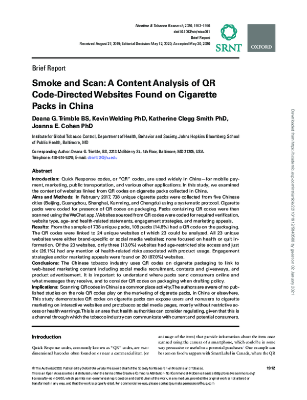 (PDF) Smoke and Scan: A Content Analysis of QR Code-Directed Websites ...