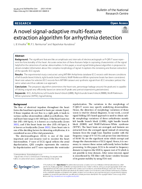 (PDF) A novel signal-adaptive multi-feature extraction algorithm for arrhythmia detection ...