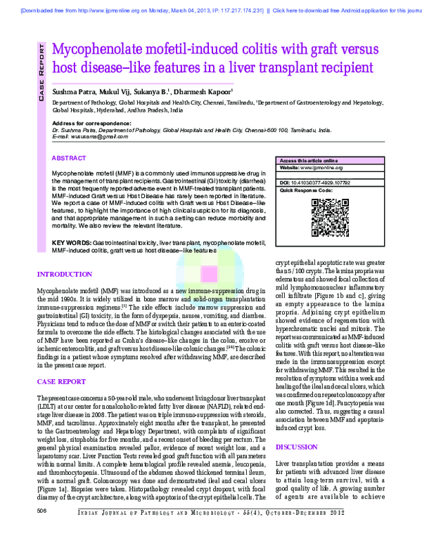 (PDF) Mycophenolate mofetil-induced colitis with graft versus host ...