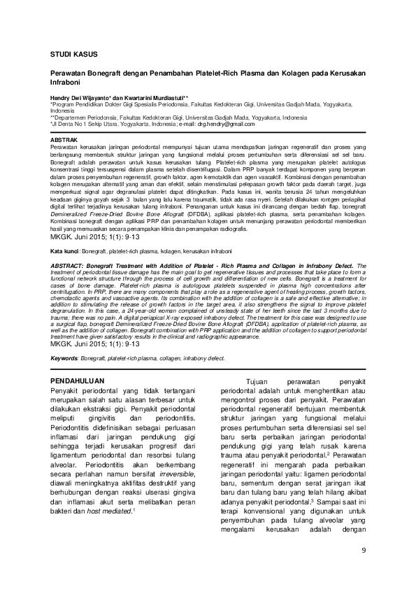 (PDF) Perawatan Bonegraft dengan Penambahan Platelet-Rich Plasma dan ...
