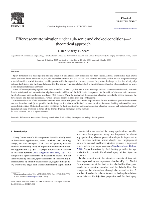 (PDF) Effervescent atomization under sub-sonic and choked conditions—a theoretical approach