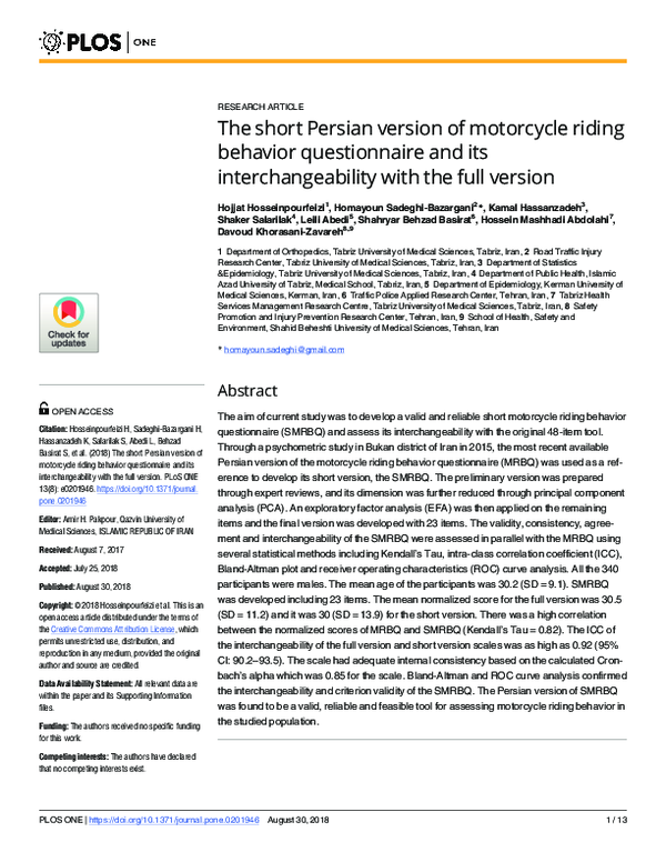 (PDF) The short Persian version of motorcycle riding behavior ...