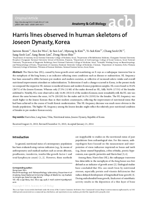 (PDF) Harris lines observed in human skeletons of Joseon Dynasty, Korea