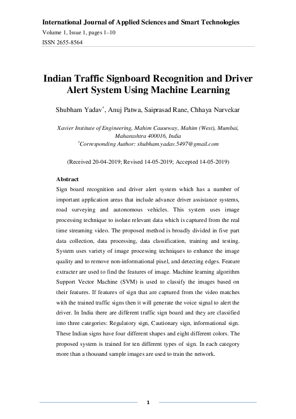 (PDF) Indian Traffic Signboard Recognition and Driver Alert System ...