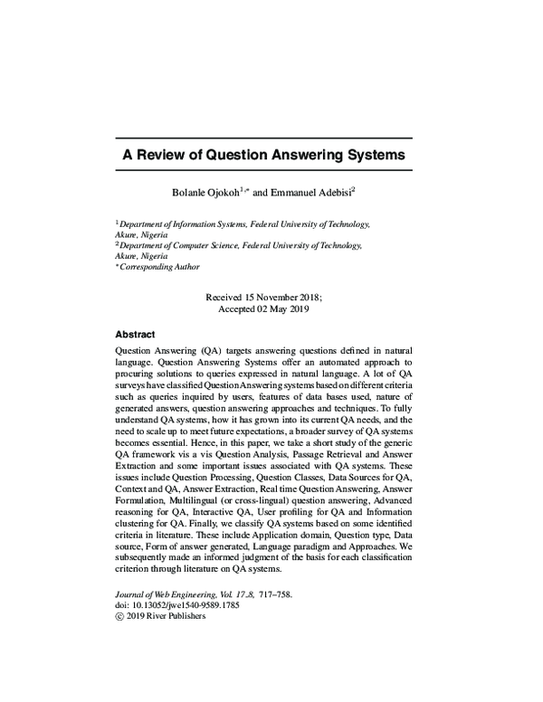 (PDF) A Review of Question Answering Systems
