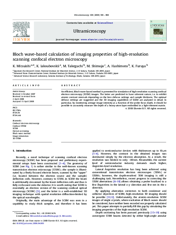 (PDF) Bloch wave-based calculation of imaging properties of high ...