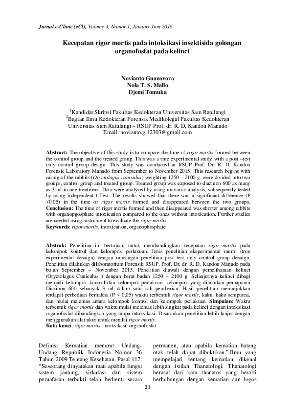 (PDF) Kecepatan rigor mortis pada intoksikasi insektisida golongan ...