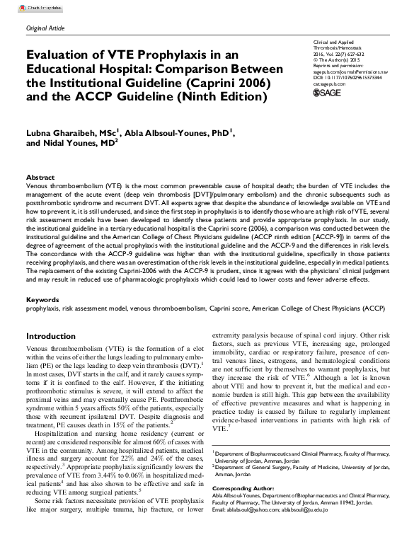 (PDF) Evaluation of VTE Prophylaxis in an Educational Hospital ...