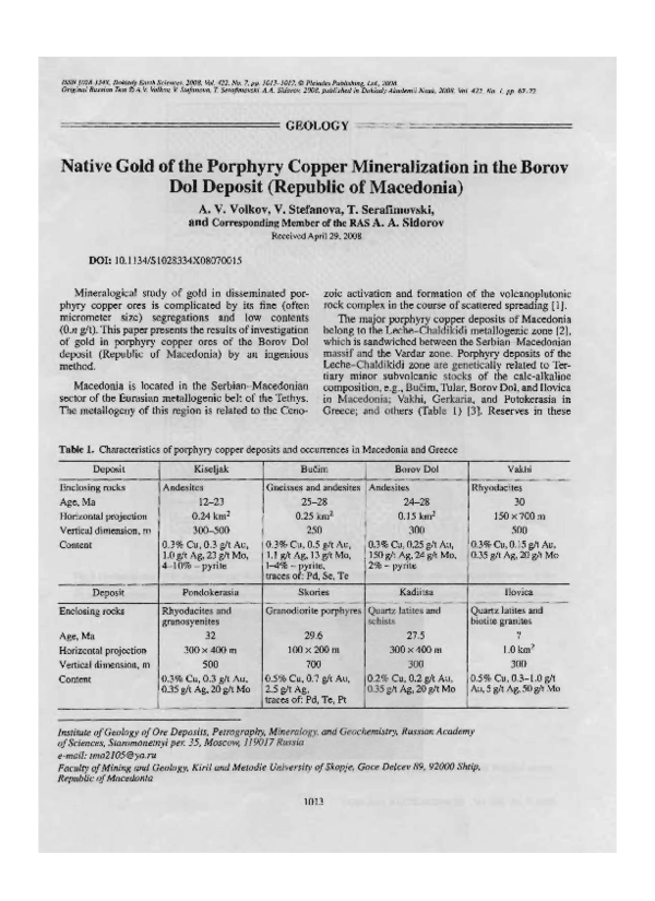 (PDF) Native gold of the porphyry copper mineralization in the Borov ...