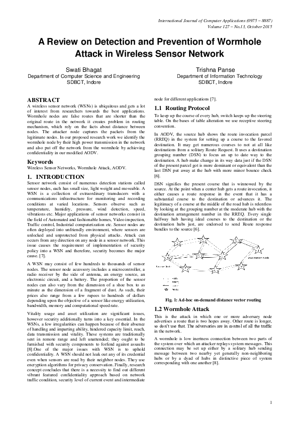 Pdf A Review On Detection And Prevention Of Wormhole Attack In