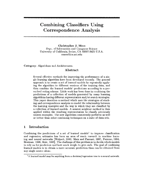 (PDF) Combining classifiers using correspondence analysis