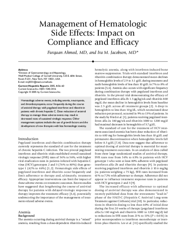 (PDF) Management of hematologic side effects: Impact on compliance and ...