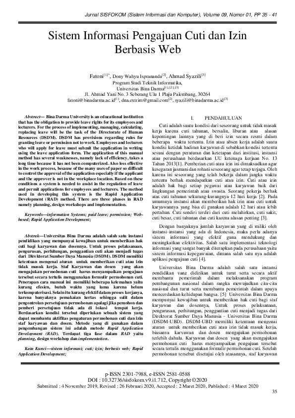 (PDF) Sistem Informasi Pengajuan Cuti dan Izin Berbasis Web