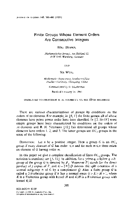 (PDF) Finite groups whose element orders are consecutive integers