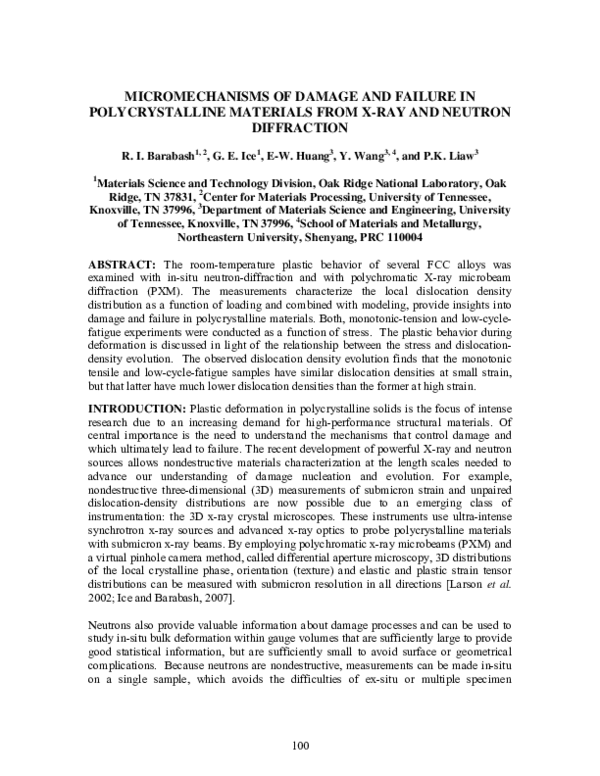 (PDF) Micromechanisms of Damage and Failure in Polycrystalline Materials from X-Ray and Neutron ...