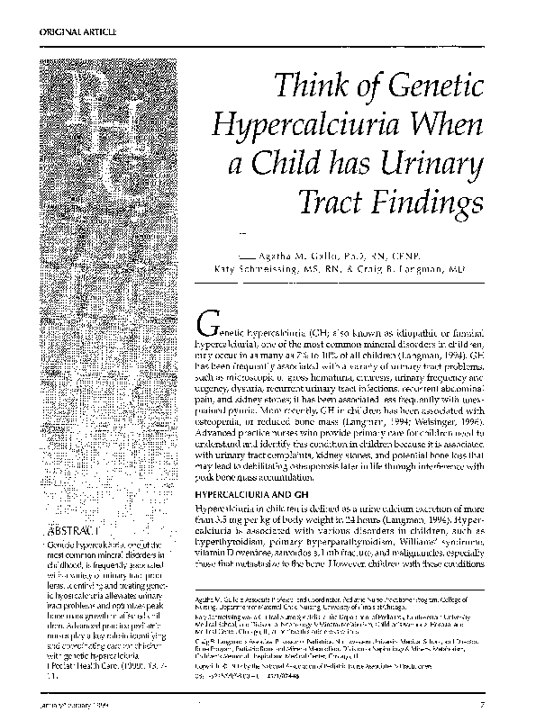 (PDF) Think of genetic hypercalciuria when a child has urinary tract ...