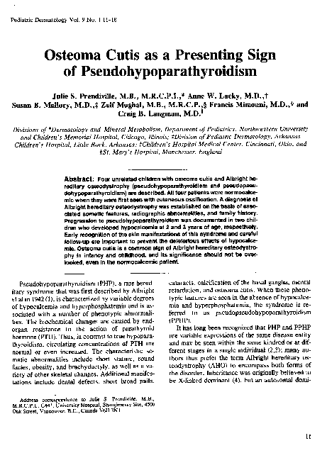 (PDF) Osteoma Cutis as a Presenting Sign of Pseudohypoparathyroidism ...