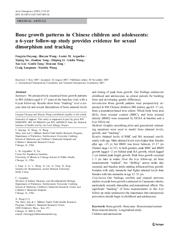 (PDF) Bone growth patterns in Chinese children and adolescents: a 6 ...
