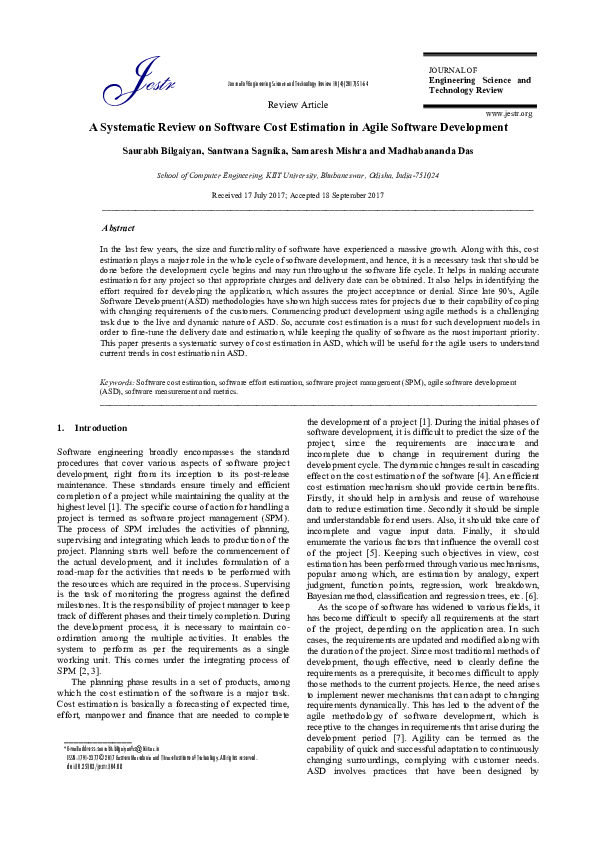 Pdf A Systematic Review On Software Cost Estimation In Agile Software Development