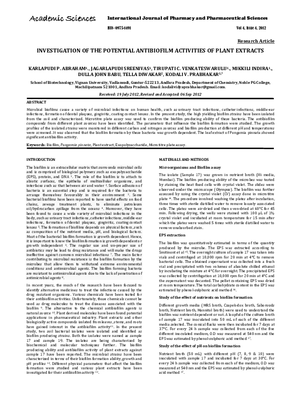(PDF) Investigation of the Potential Antibiofilm Activities of Plant Extracts