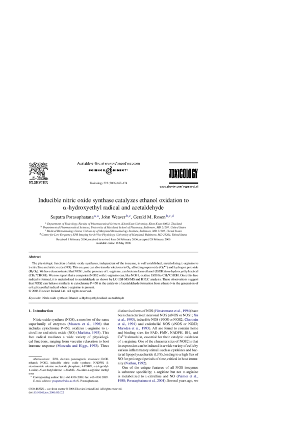 (PDF) Inducible nitric oxide synthase catalyzes ethanol oxidation to α ...