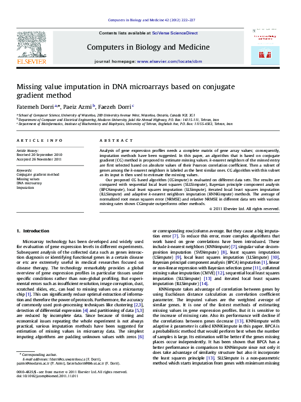 Pdf Missing Value Imputation In Dna Microarrays Based On Conjugate