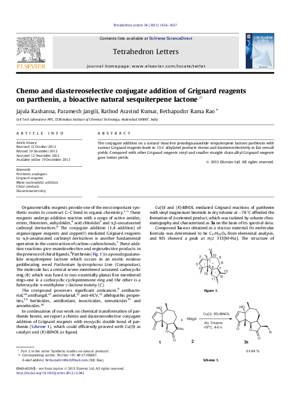 (PDF) Chemo and diastereoselective conjugate addition of Grignard ...