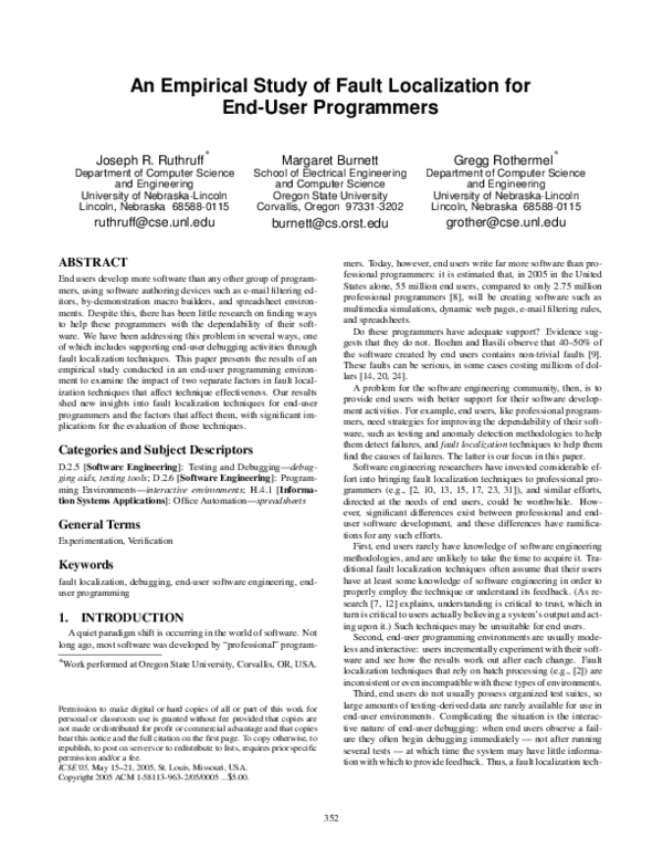 (PDF) An empirical study of fault localization for end-user programmers