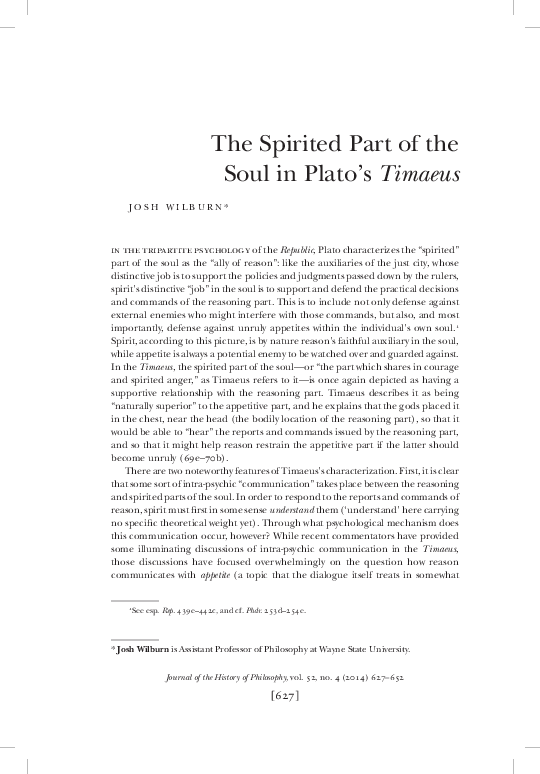 (PDF) The Spirited Part of the Soul in Plato’s Timaeus