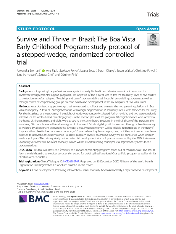 (PDF) Survive and Thrive in Brazil: The Boa Vista Early Childhood Program: study protocol of a ...