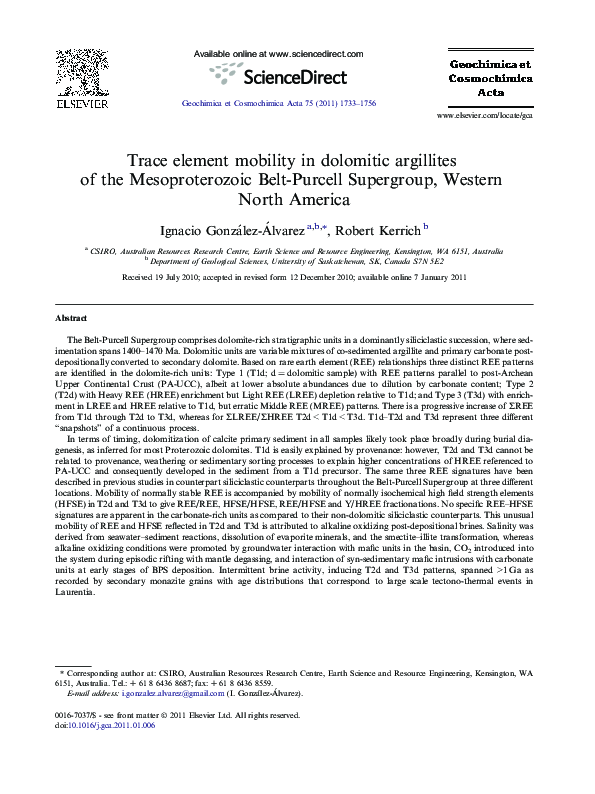 (PDF) Trace element mobility in dolomitic argillites of the ...