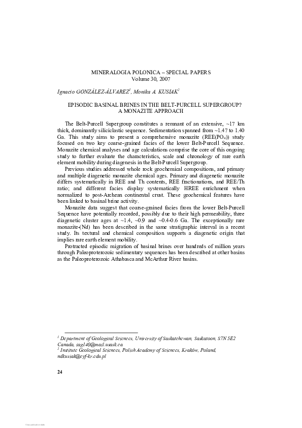(PDF) Episodic Basinal Brines in the Belt-Purcell Supergroup? A ...