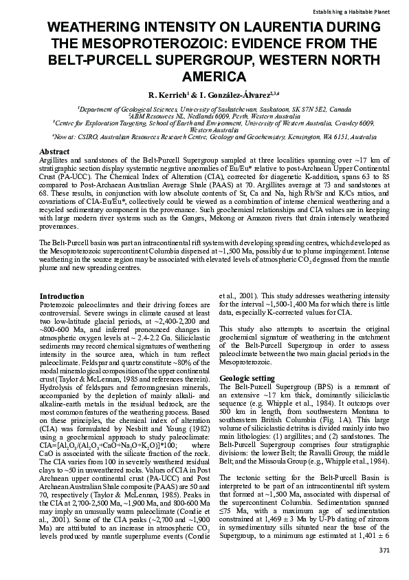 (PDF) Weathering Intensity on Laurentia During the Mesoproterozoic ...