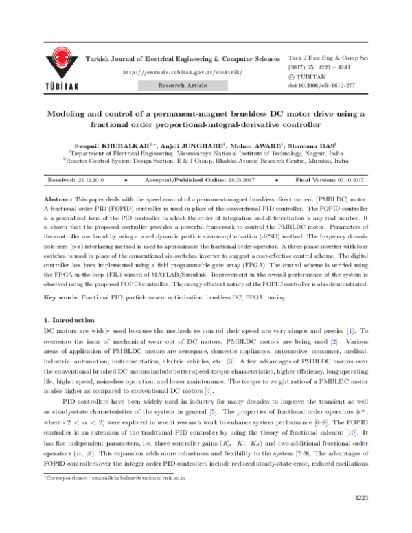 (PDF) Modeling and control of a permanent-magnet brushless DC motor ...