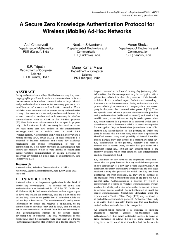(PDF) A Secure Zero Knowledge Authentication Protocol for Wireless (Mobile) Ad-Hoc Networks
