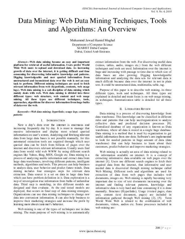 Pdf Data Mining Web Data Mining Techniques Tools And Algorithms An