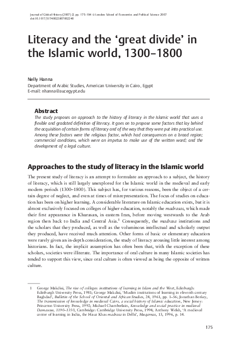 (PDF) Literacy and the ‘great divide’ in the Islamic world, 1300–1800