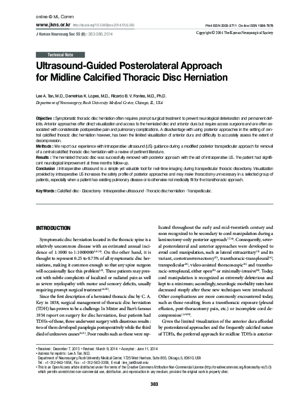 (PDF) Ultrasound-Guided Posterolateral Approach for Midline Calcified ...