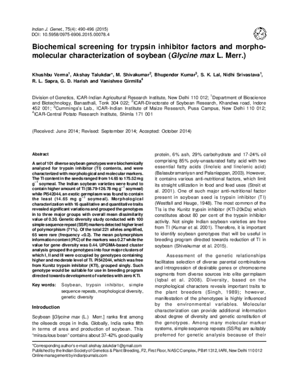 (PDF) Biochemical screening for trypsin inhibitor factors and ...